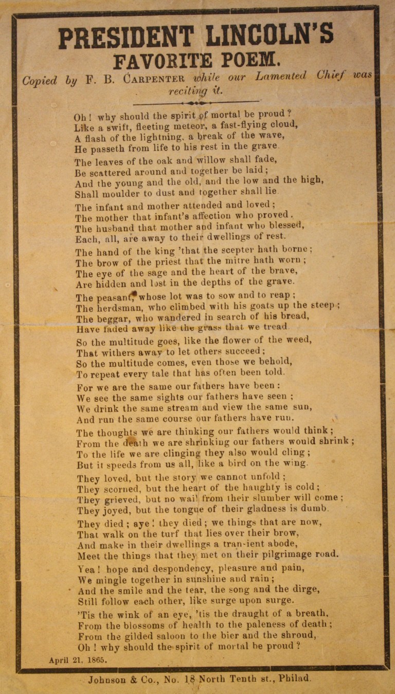 Abraham Lincoln’s Favorite Poem. – Alan E. Hunter